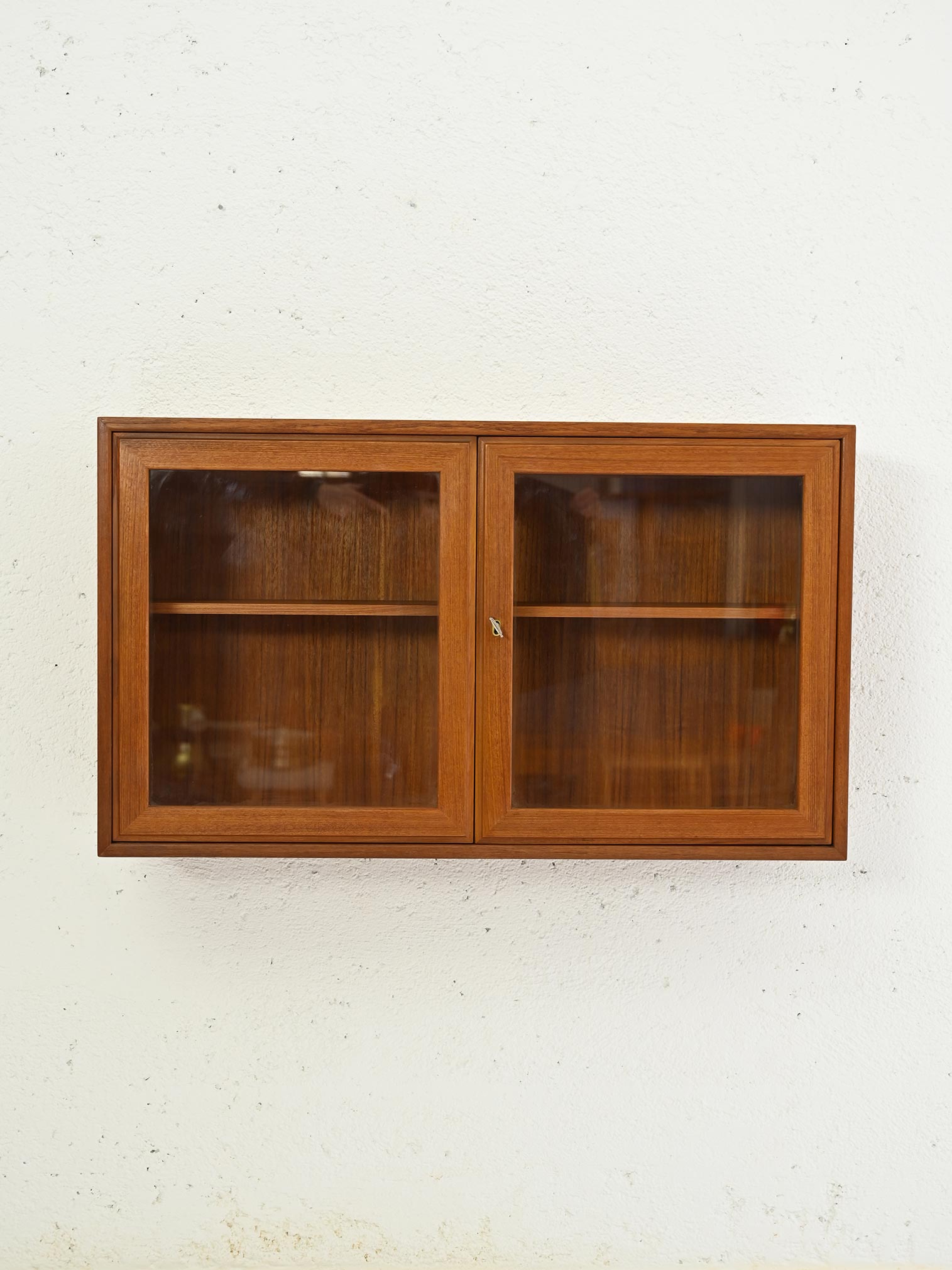 Teak wall-mounted display cabinet with glass doors, Scandinavian ...
