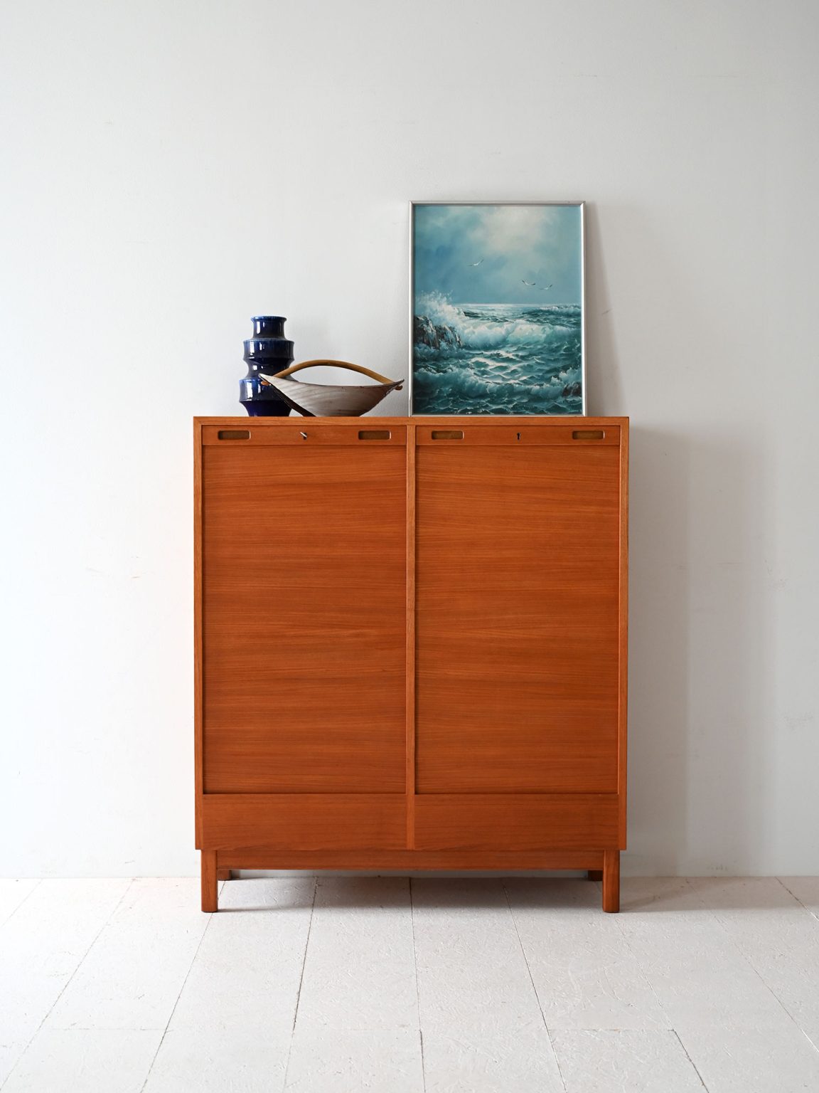 Scandinavian Teak Filing Cabinet with Tambour Doors | Casafika