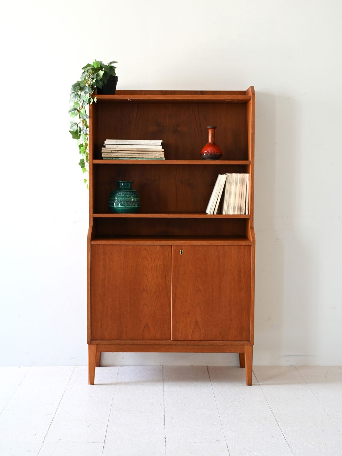 Scandinavian Teak Bookcase with Hinged Doors | Casafika
