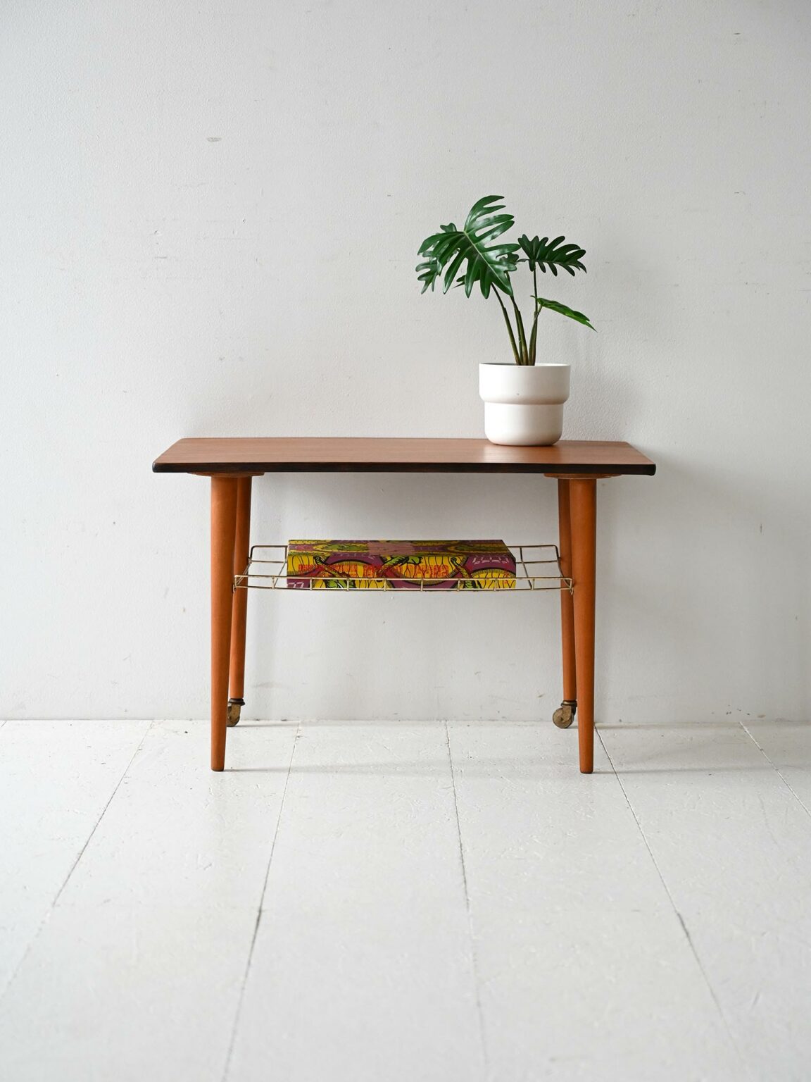 Scandinavian vintage teak coffee table with brass shelf | Casafika
