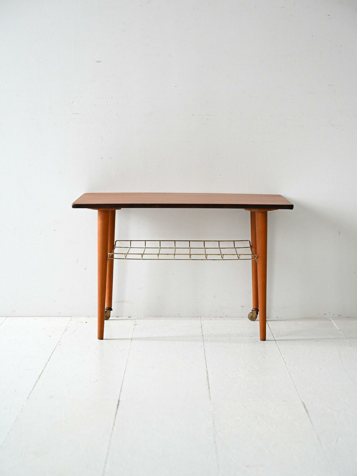 Scandinavian vintage teak coffee table with brass shelf | Casafika